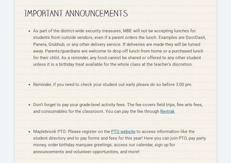 Bear Facts Newsletter | Maplebrook Elementary School